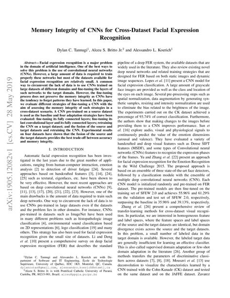Memory Integrity Of Cnns For Cross Dataset Facial Expression