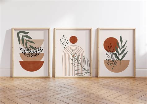 Boho Abstract Wall Art Prints Boho Wall Decor Set Of 3 Etsy Uk