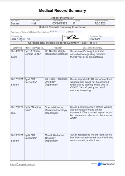 medical record template and example free pdf download