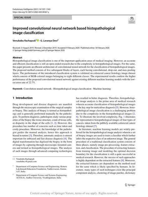 Improved Convolutional Neural Network Based Histopathological Image