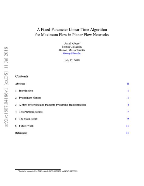 Pdf A Fixed Parameter Linear Time Algorithm For Maximum Flow In Planar Flow Networks