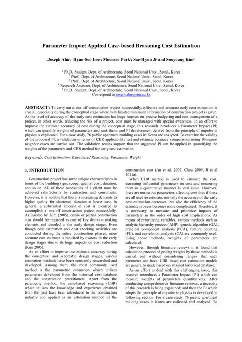 Pdf Parameter Impact Applied Case Based Reasoning Cost Estimation