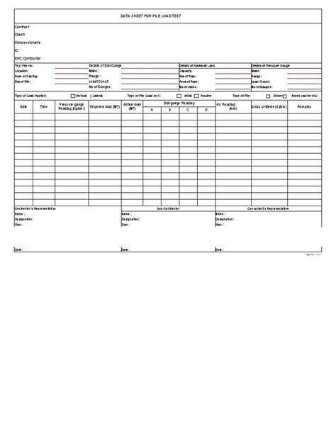 009 Data Sheet For Pile Load Test Pdf Deep Foundation Civil Engineering
