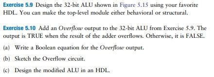 Solved Exercise 5 9 Design The 32 Bit ALU Shown In Figure Chegg Com