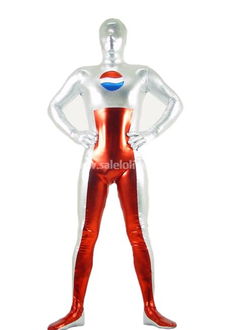 Zentai Suit Silver And Red Shiny Metalic Zentai Suit