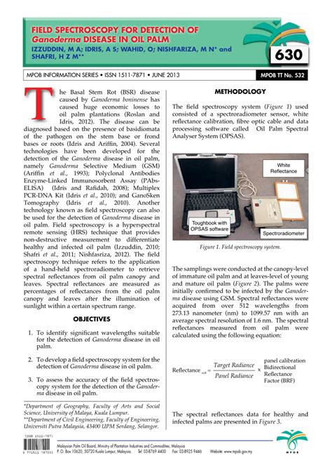 Pdf Field Spectroscopy For Detection Of Ganoderma Disease In Oil Palm