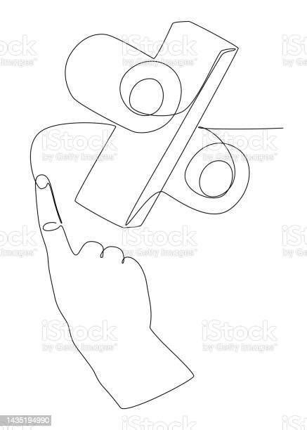 One Continuous Line Of Index Finger Pointng At Percentage Sign Word Thin Line Illustration