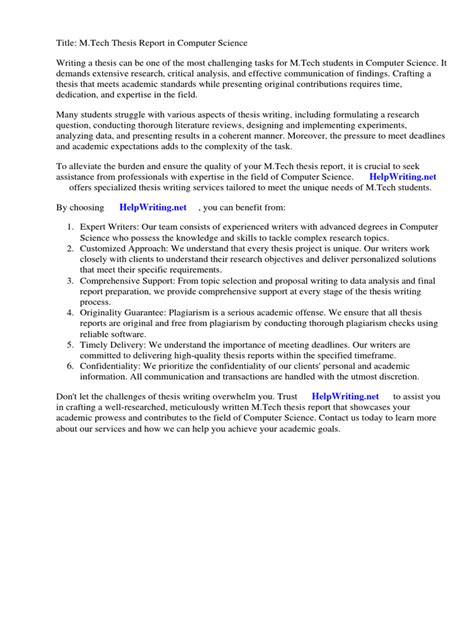 m tech thesis report in computer science pdf
