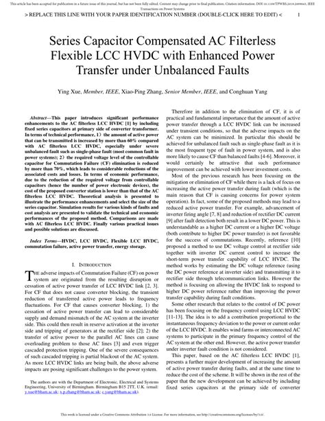 Pdf Series Capacitor Compensated Ac Filterless Flexible Lcc Hvdc With