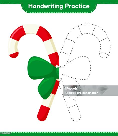필기 연습 리본으로 사탕 지팡이의 라인을 추적 교육 어린이 게임 인쇄 워크 시트 벡터 일러스트레이션 크리스마스에 대한 스톡 벡터