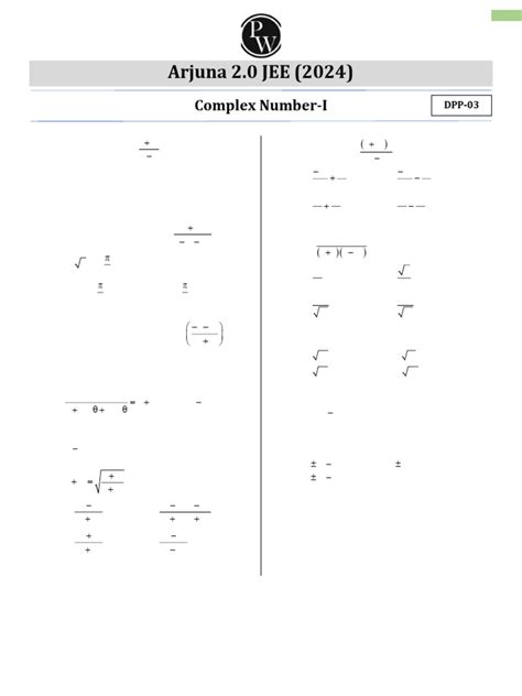 Complex Numbers 1 Dpp 03 Of Lec 04 Arjuna Jee 20 2024 Pdf