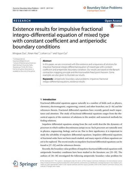 Pdf Existence Results For Impulsive Fractional Integro Differential Equation Of Mixed Type
