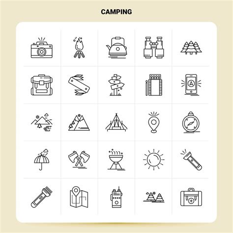 Outline 25 Camping Icon Set Vector Line Style Design Black Icons Set Linear Pictogram Pack Web