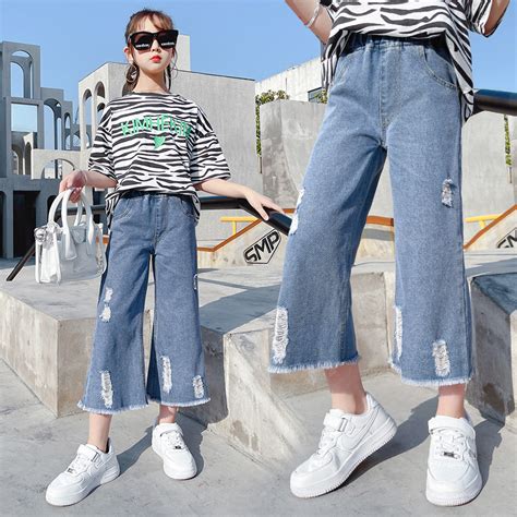 Pantalones Vaqueros Con Agujeros Rotos Para Niñas Grandado