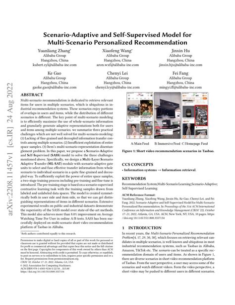 Scenario Adaptive And Self Supervised Model For Multi Scenario Personalized Recommendation Deepai