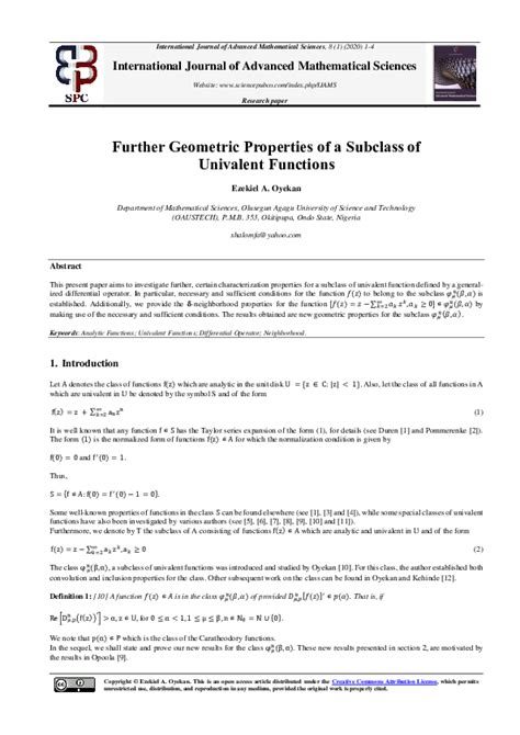 Pdf Further Geometric Properties Of A Subclass Of Univalent Functions