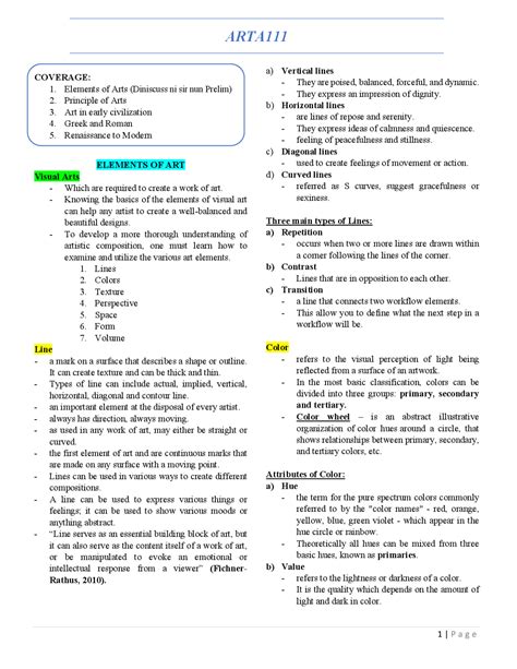 Art Appreciation Arta111pdf Exams Nursing Docsity