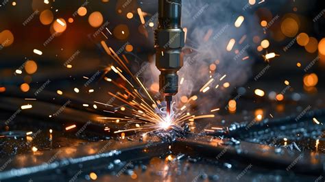 Premium Photo Industrial Abstract With Welding Sparks Smoke And Laser