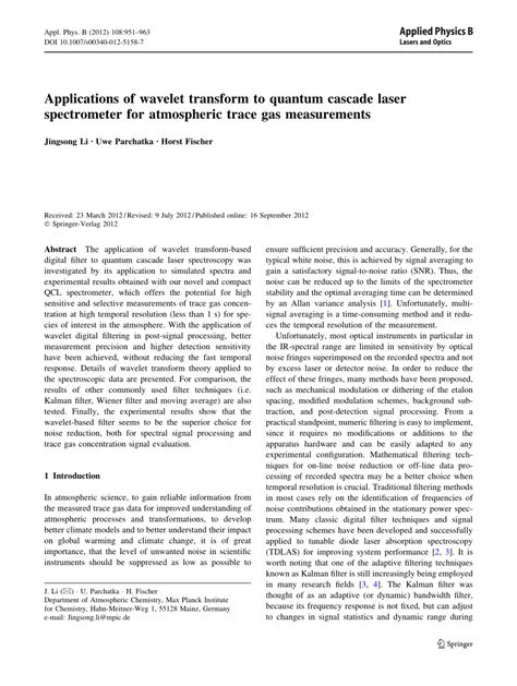Pdf Applications Of Wavelet Transform To Quantum Cascade Laser