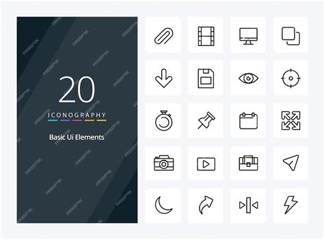 Free Vector 20 Basic Ui Elements Outline Icon For Presentation Vector