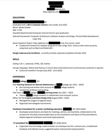 recent grad looking for entry level programming position please comment on my resume how can i