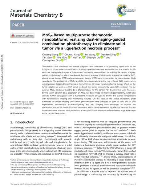 Pdf Mos2 Based Multipurpose Theranostic Nanoplatform Realizing Dual Imaging Guided