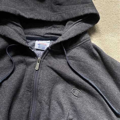 Grey Vintage Champion Sweatshirthoodiejumper Depop