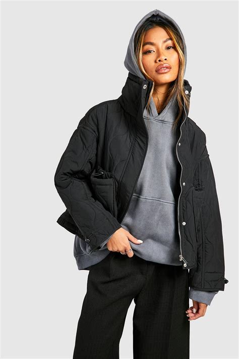 quilted toggle detail funnel neck puffer jacket boohoo uk