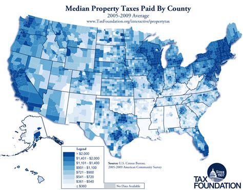 Monday Map Property Taxes By County 2005 2009 Average Tax Foundation