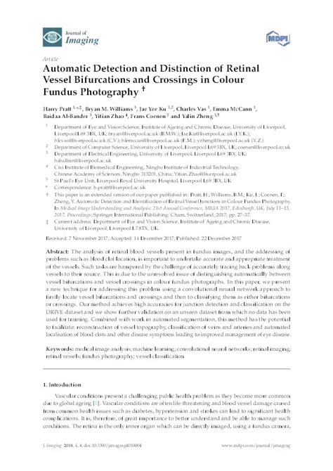 Automatic Detection And Distinction Of Retinal Vessel Bifurcations And Crossings In Colour