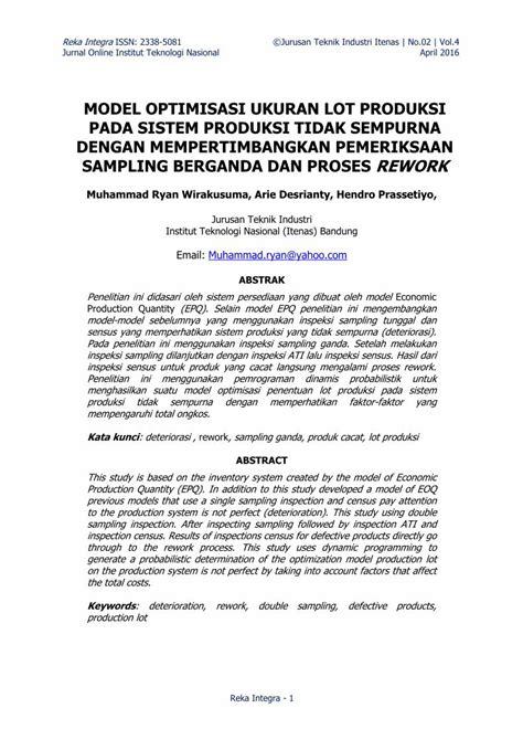 PDF MODEL OPTIMISASI UKURAN LOT PRODUKSI PADA SISTEM PRODUKSI DOKUMEN TIPS