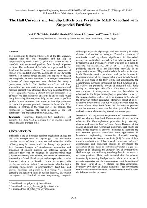Pdf The Hall Currents And Ion Slip Effects On A Peristaltic Mhd Nanofluid With Suspended Particles