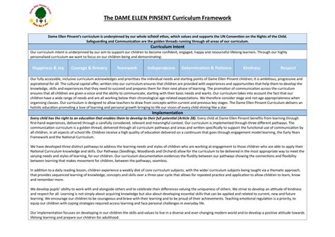 Curriculum Dame Ellen Pinsent School