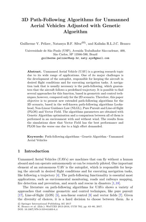 Pdf 3d Path Following Algorithms For Unmanned Aerial Vehicles