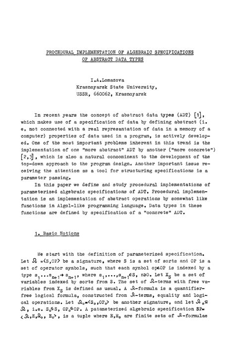 Pdf Procedural Implementation Of Algebraic Specifications Of Abstract