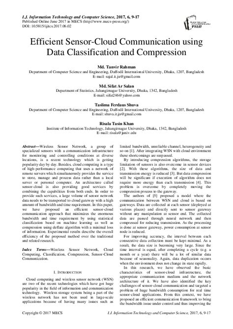 Pdf Efficient Sensor Cloud Communication Using Data Classification