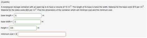 Solved Points A Rectangular Storage Container With An Chegg