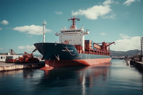 Premium Photo Container Ship Loading At Dock