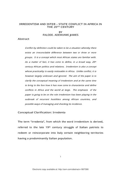 PDF Irredentism And Inter State Conflicts In Africa In The 20th Century