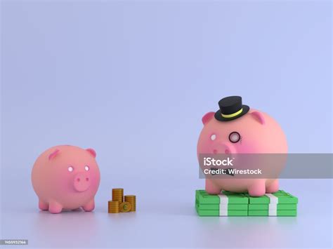 고립된 배경에 돈 동전과 지폐가 있는 두 개의 돼지 저금통의 3d 그림 0명에 대한 스톡 사진 및 기타 이미지 0명 3차원 형태 경제 Istock