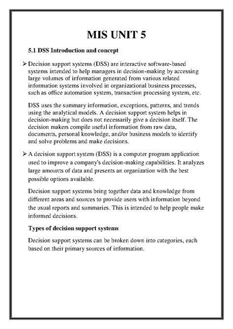 mis unit 5 mis mis unit 5 5 dss introduction and concept decision