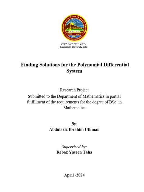 Finding Solution For The Polynomial Differential System 1 Pdf Equations Field Mathematics