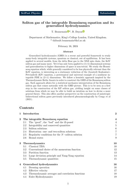 Pdf Soliton Gas Of The Integrable Boussinesq Equation And Its Generalised Hydrodynamics