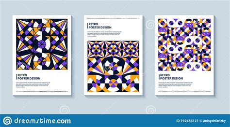 Set Of Three Abstract Retro Style Covers Backgrounds With Geometric Shape Colorful Geometry