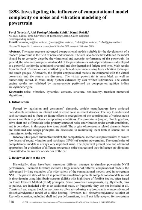 Pdf Investigating The Influence Of Computational Model Complexity On Noise And Vibration