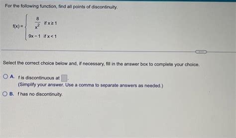 Solved For The Following Function Find All Points Of