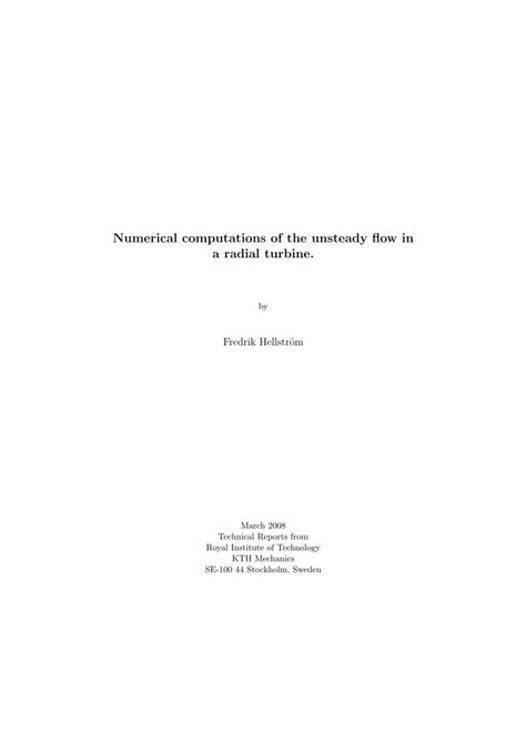 Pdf Numerical Computations Of The Unsteady ﬂow In A Radial 13299 Fulltext01 Pdf · Numerical