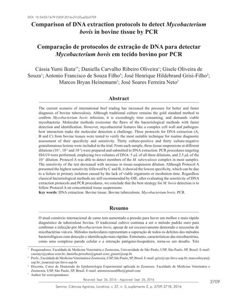 Pdf Comparison Of Dna Extraction Protocols To Detect Mycobacterium Bovis In Bovine Tissue By Pcr