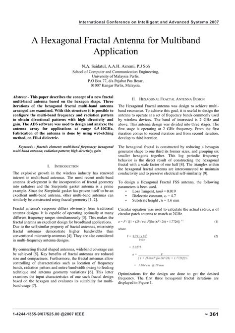 Pdf A Hexagonal Fractal Antenna For Multiband Application