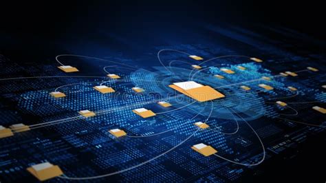 Abstract Concept Of Data File Sharing Network Showing Folders Connected Across A Glowing Blue